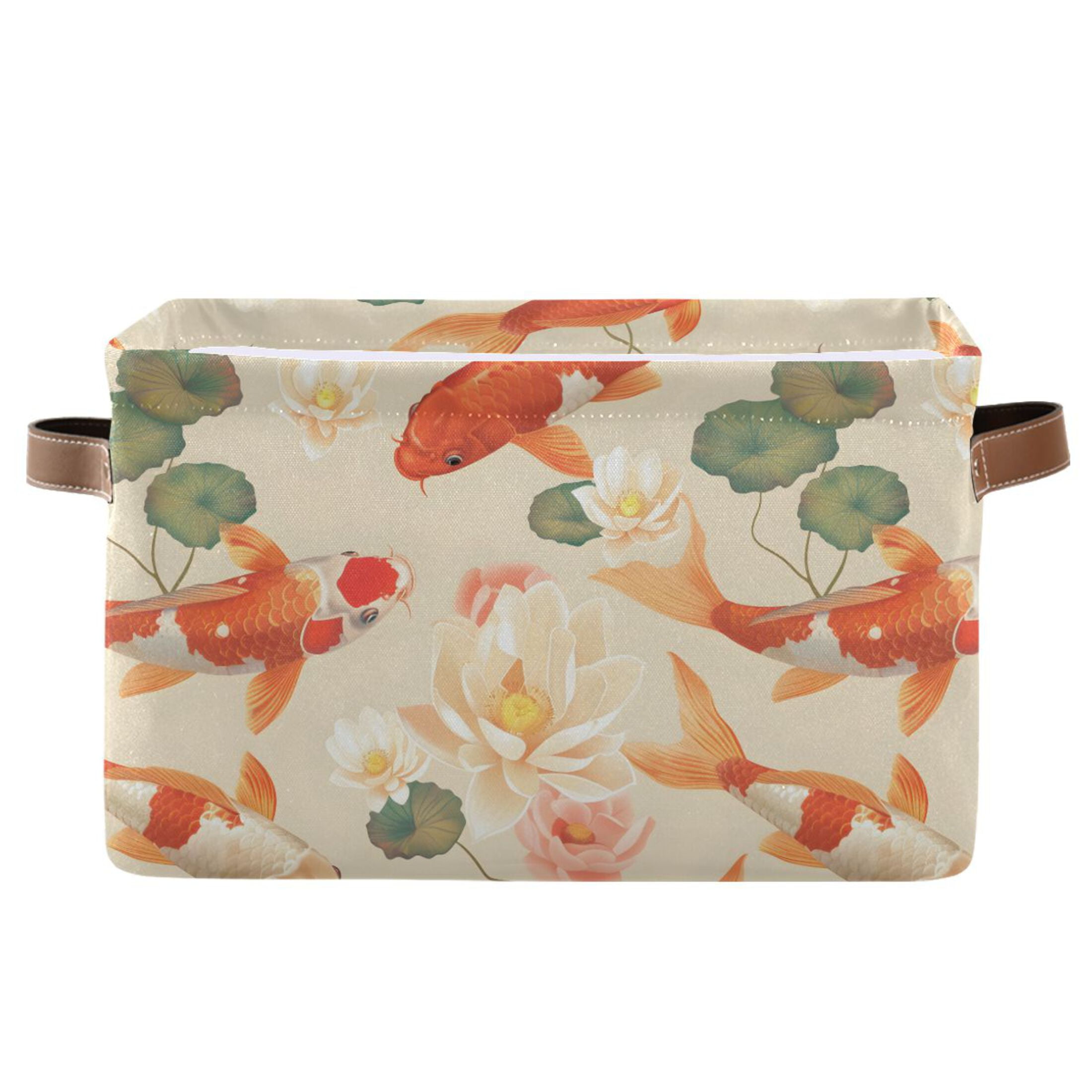 Lotus Flower and Fish Storage Bins with Handle Fabric Organizer Basket ...