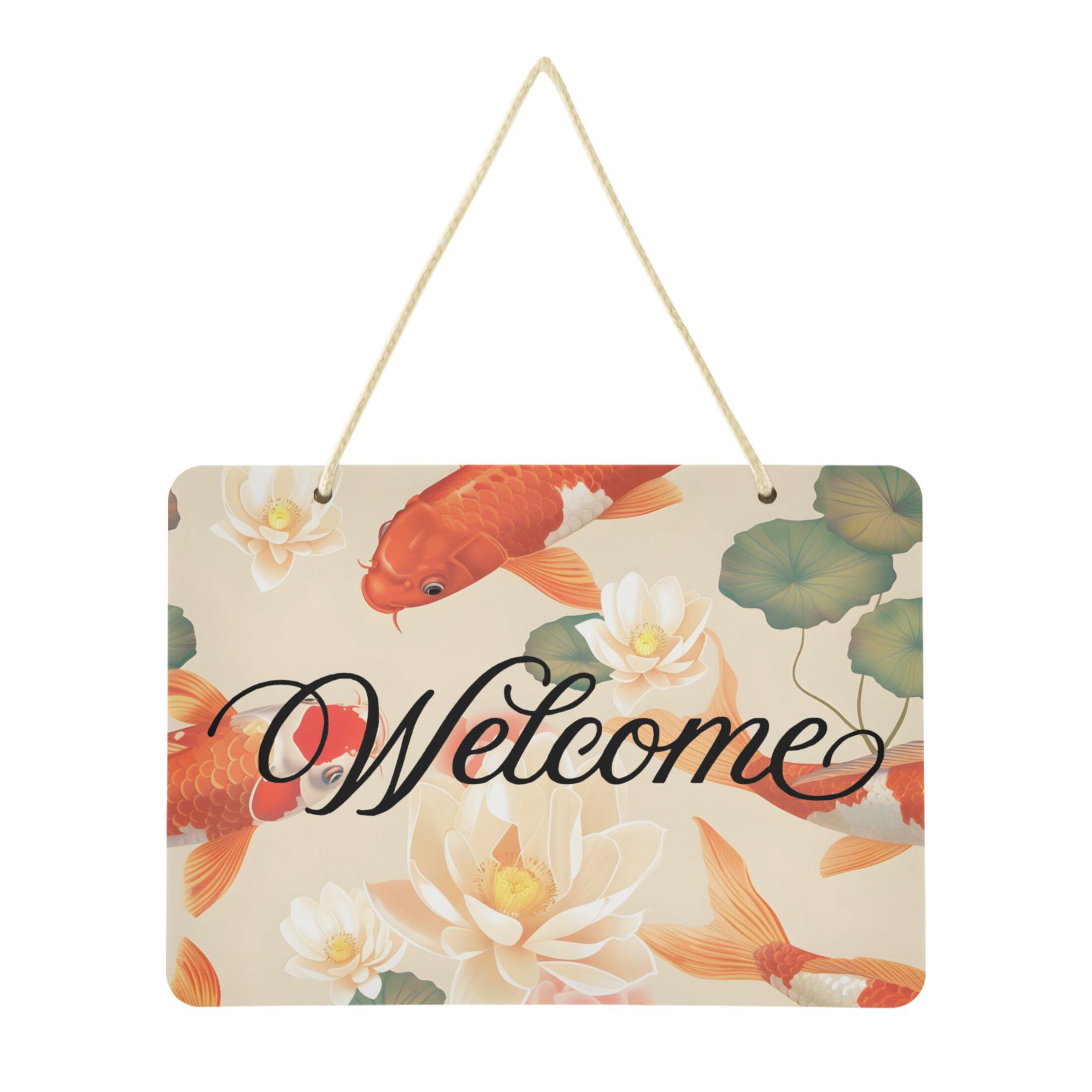 Lotus Flower and Fish Welcome Sign Front Door PVC 14x10 inch Hanger ...
