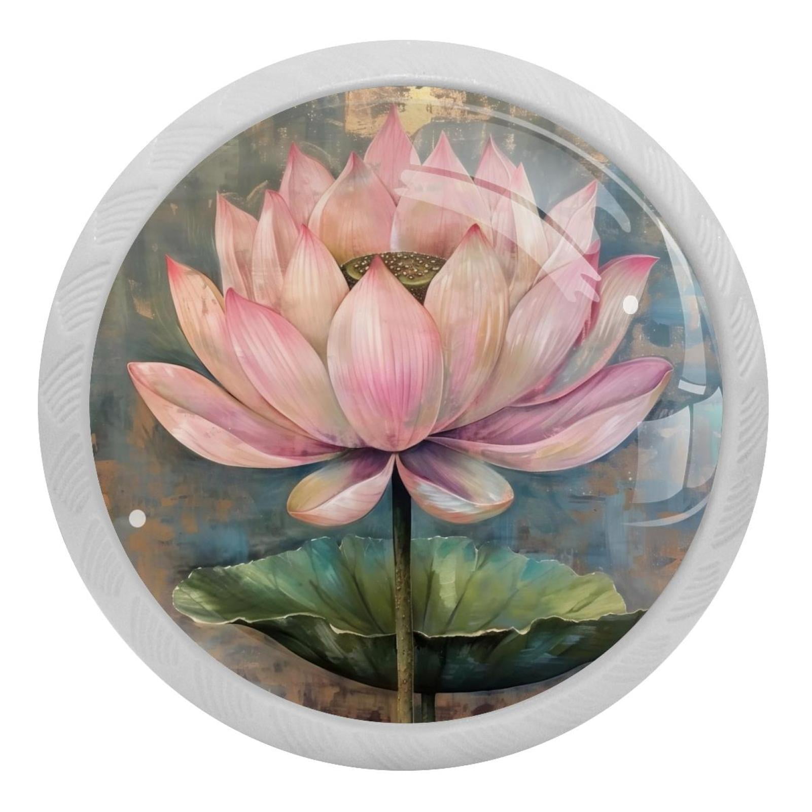 Lotus Flower and Leave Crystal Glass Drawer Knob Pull Ergonomic 30mm ...