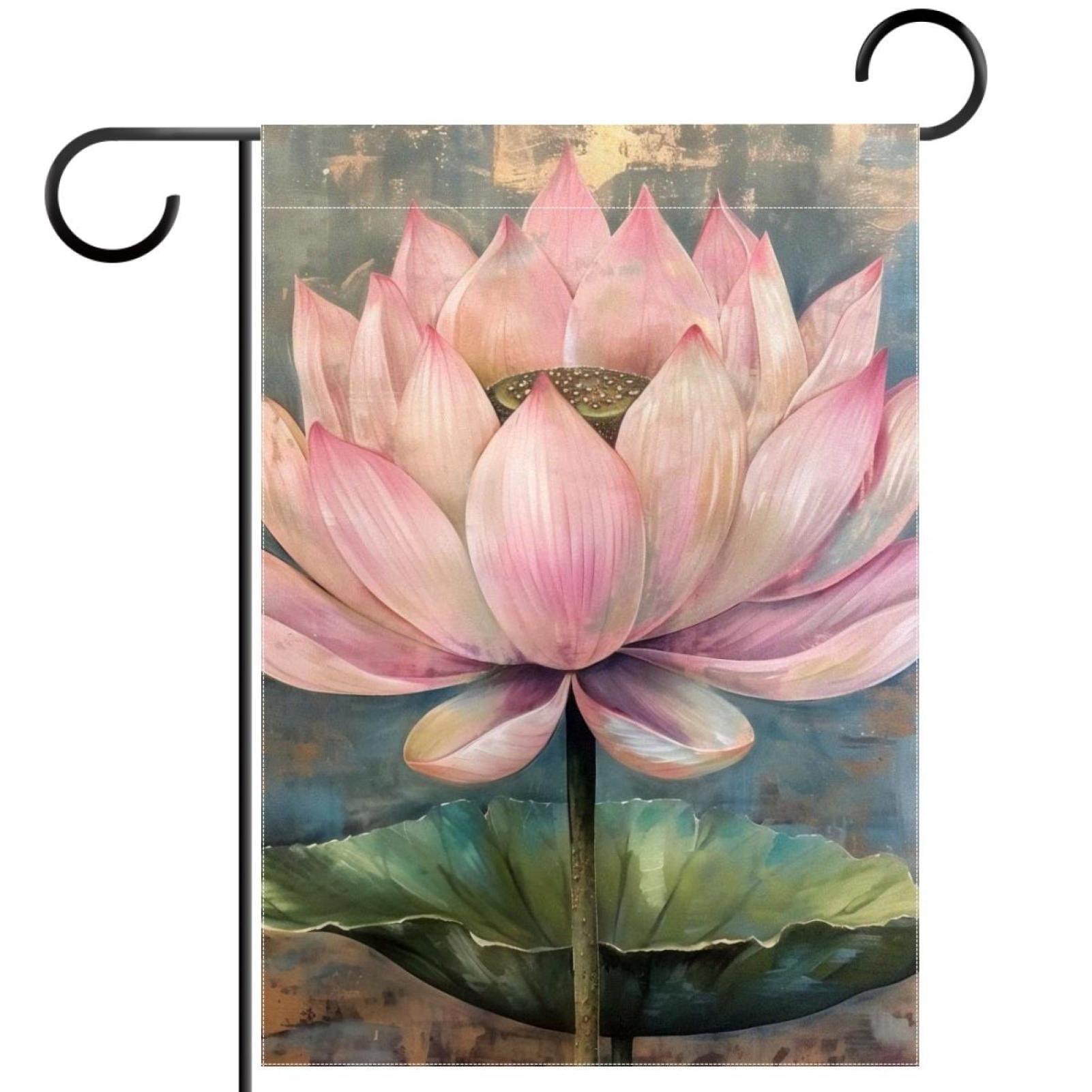 Lotus Flower and Leave Print Art Polyester Garden Flag Banner 12 x 18 ...