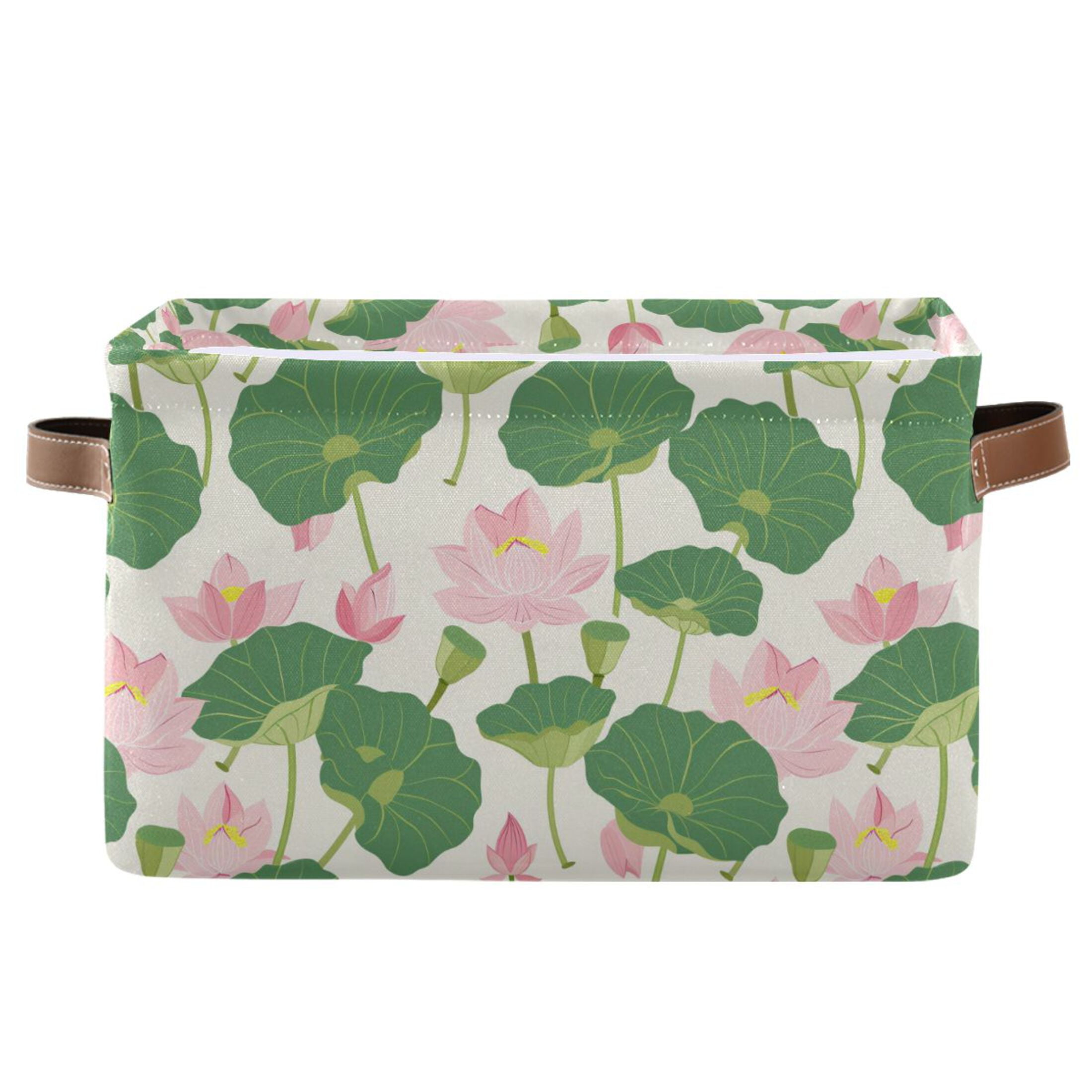 Lotus Flower with Leaf Storage Bins with Handle Fabric Organizer Basket ...