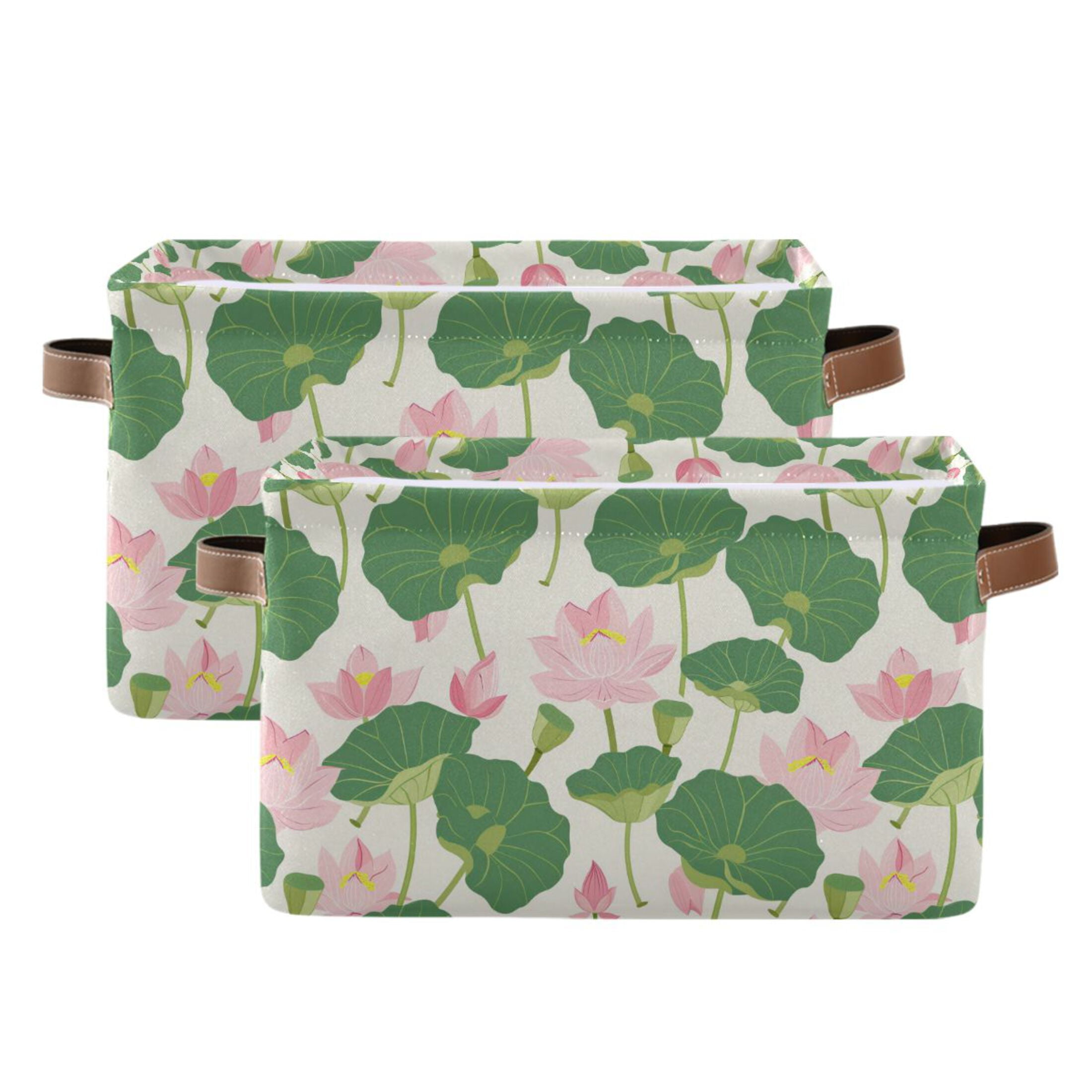 Lotus Flower with Leaf Storage Bins with Handle Fabric Organizer Basket ...