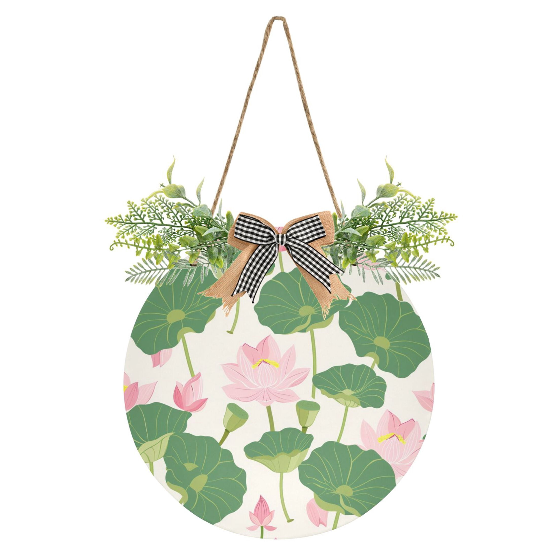 Lotus Flower with Leaf Welcome Front Door Sign Round 12 inch Porch ...