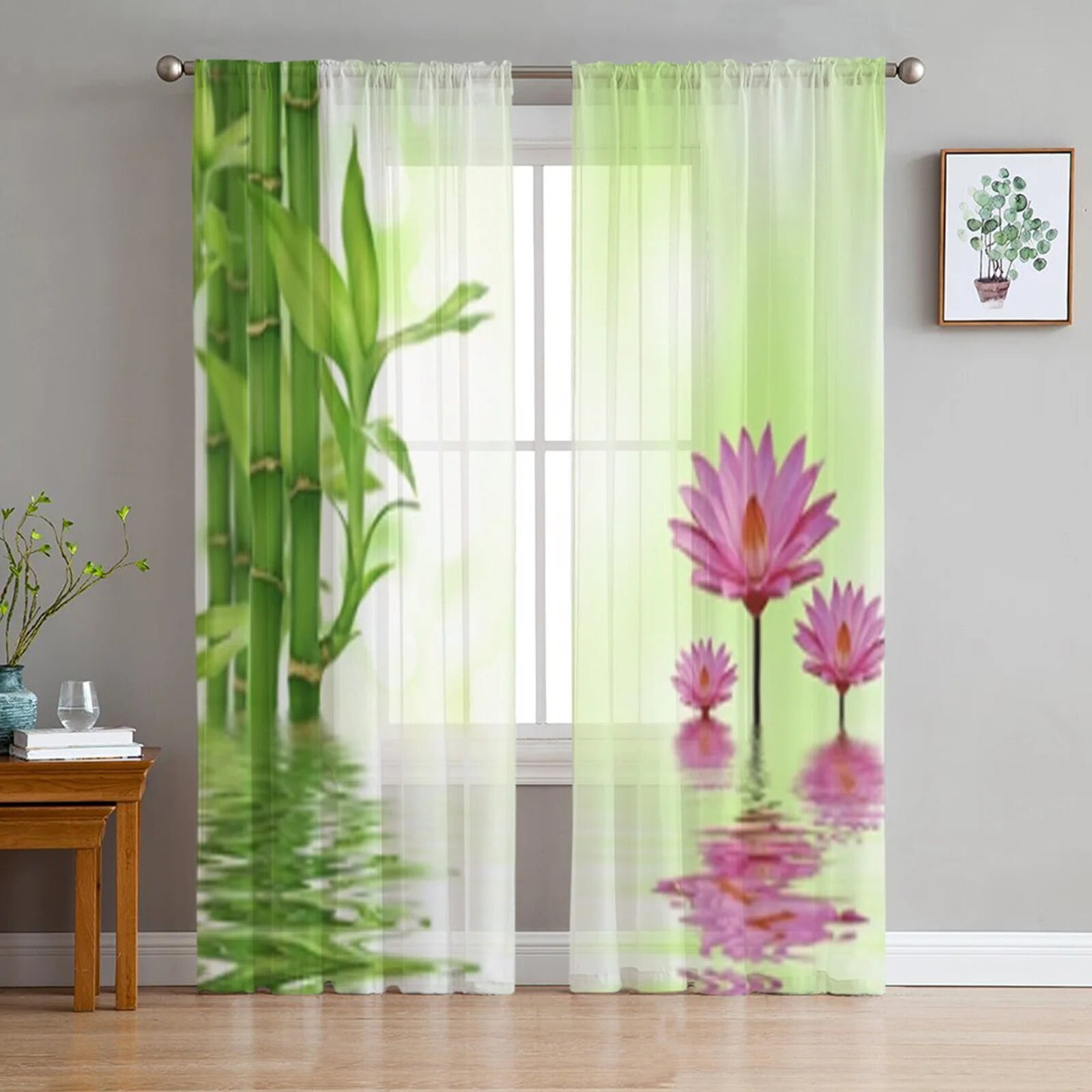Lotus Flowers And Bamboo Sheer Curtains For Living Room Window ...