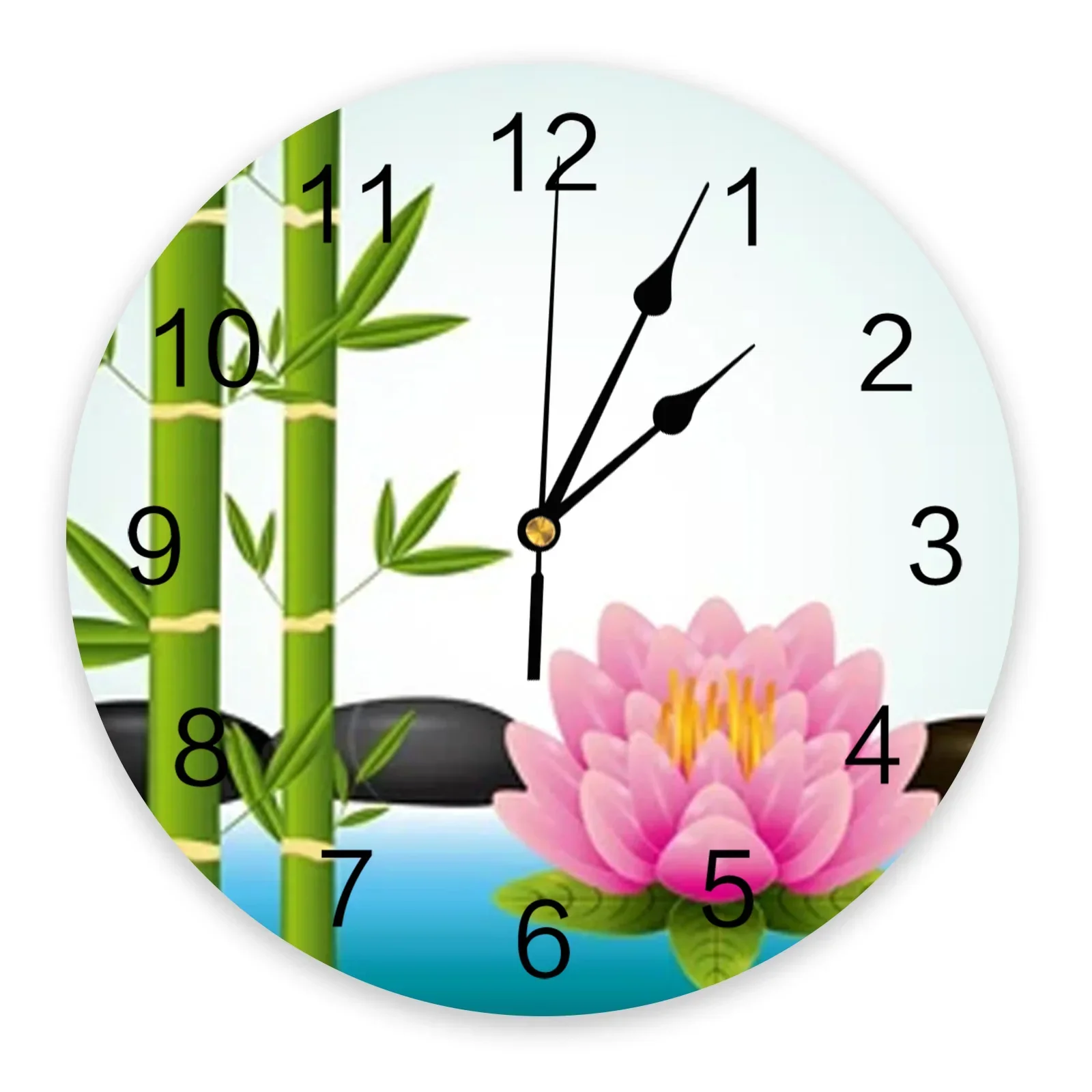 Lotus Flowers And Bamboo Wall Clock Large Modern Kitchen Dinning Round ...