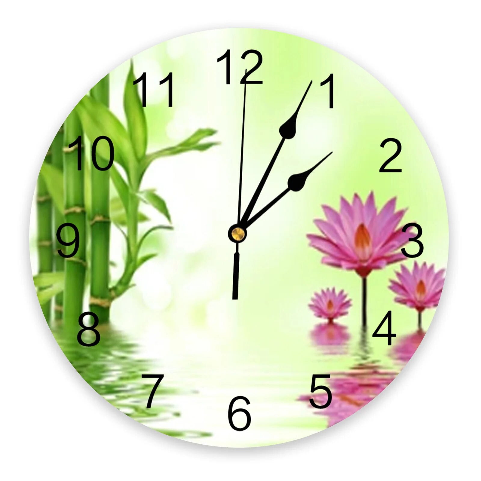 Lotus Flowers And Bamboo Wall Clock Large Modern Kitchen Dinning Round ...