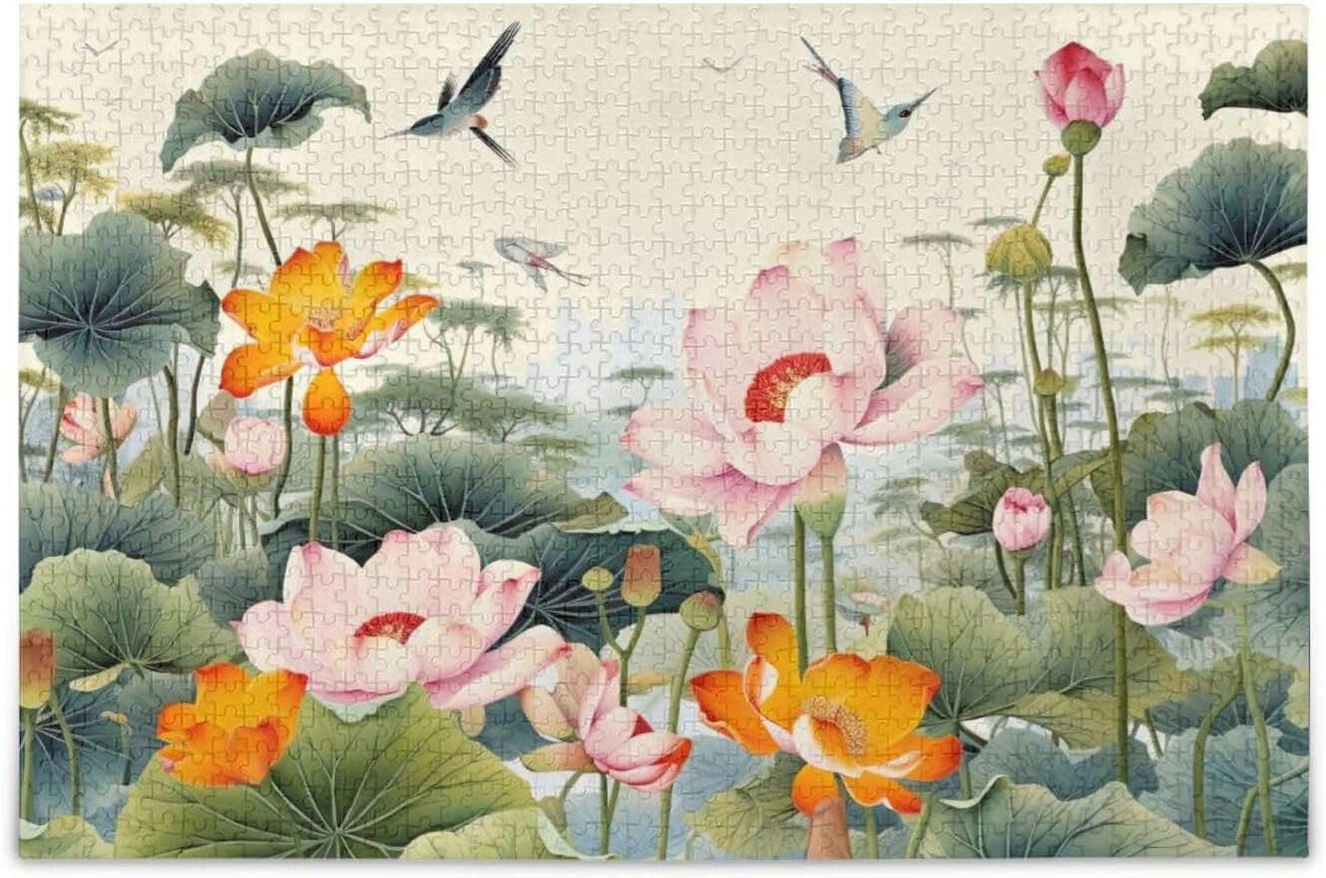 Lotus Flowers Garden Puzzle 500 Pieces - Wooden Jigsaw Puzzles for ...
