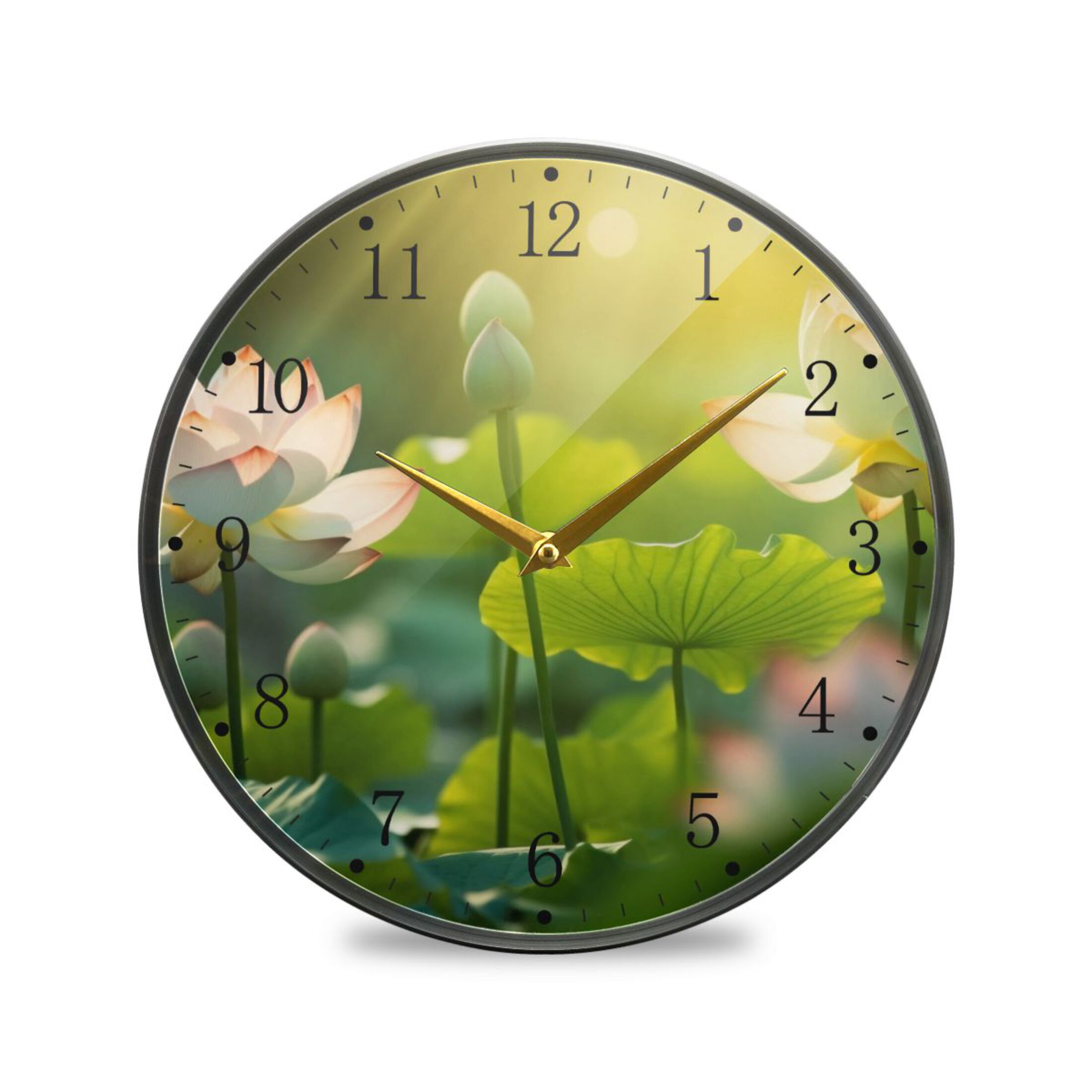 Lotus Flowers Green Acrylic Wall Clocks Quiet Round Clock Battery ...