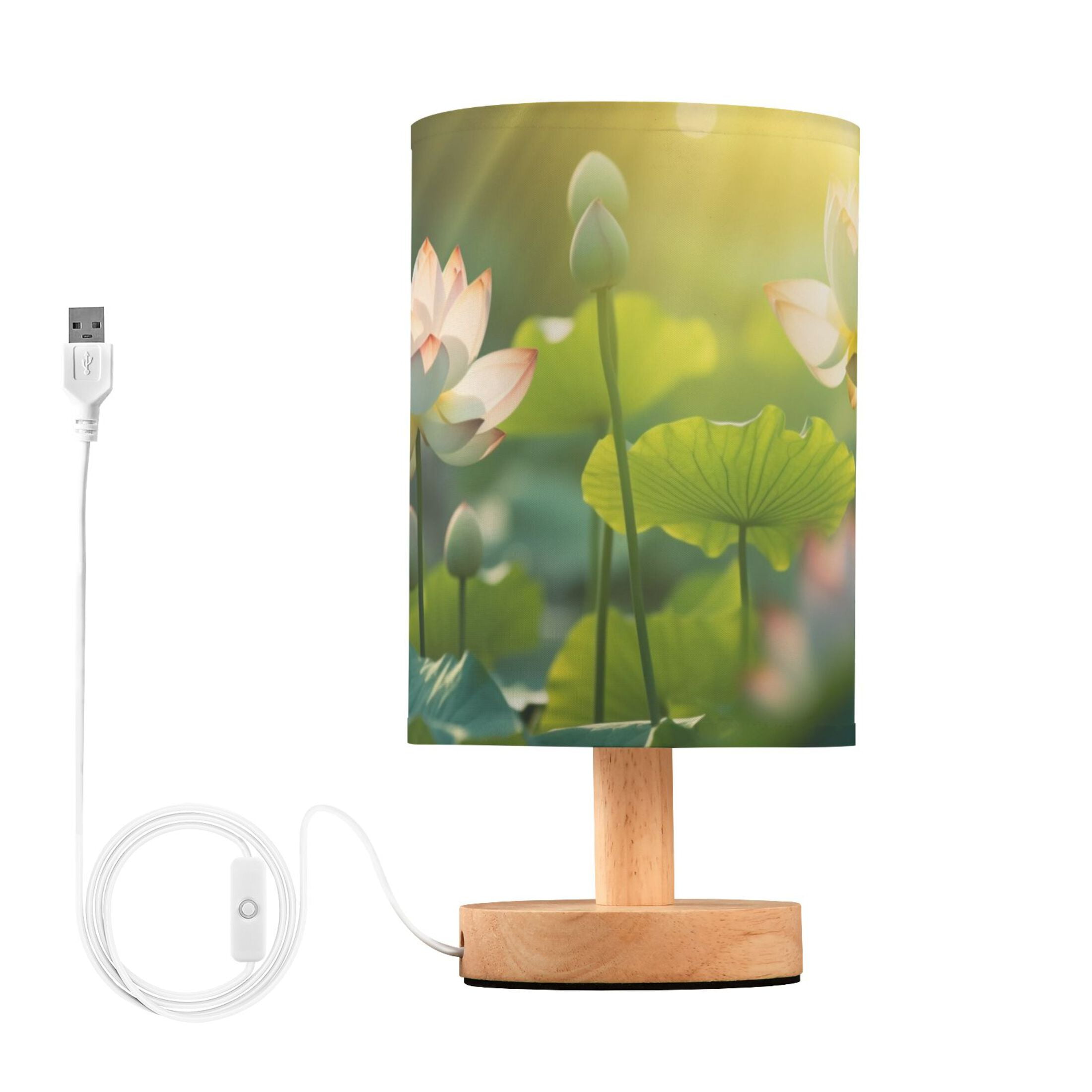 Lotus Flowers Green Bedside Table Lamp LED Warm Lights with USB ...