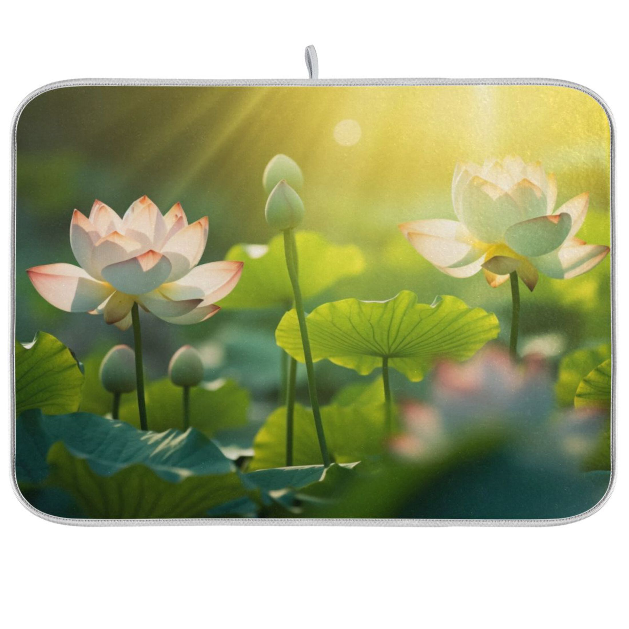 Lotus Flowers Green Dish Drying Mat Microfiber Kitchen Pad Large ...