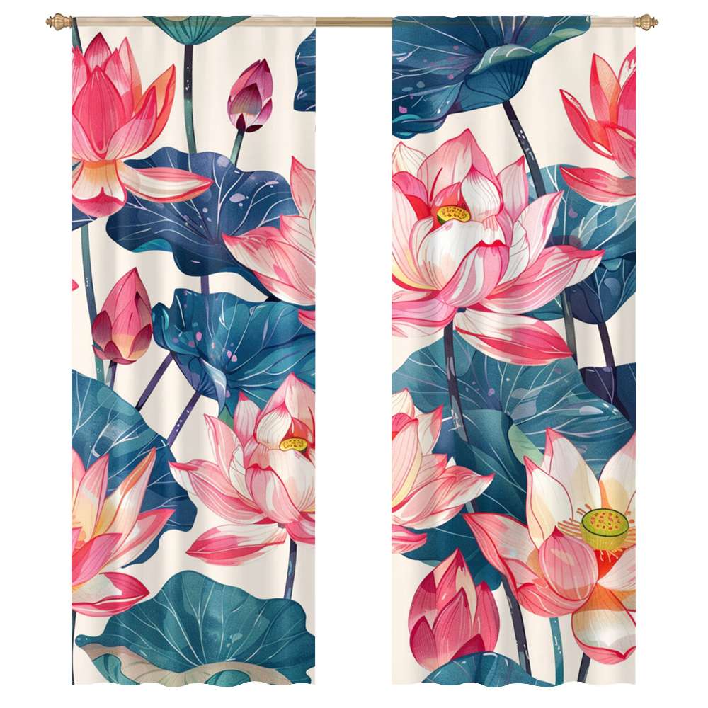 Lotus Flowers Nelumbo Nucifera Modern Tulle Window Curtains for Living ...