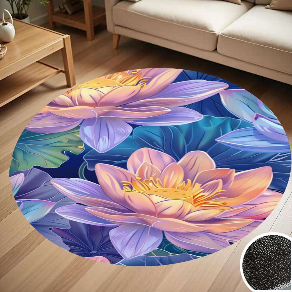 Lotus Flowers Nelumbo Nucifera Round Carpet Living Room Bedroom Home ...