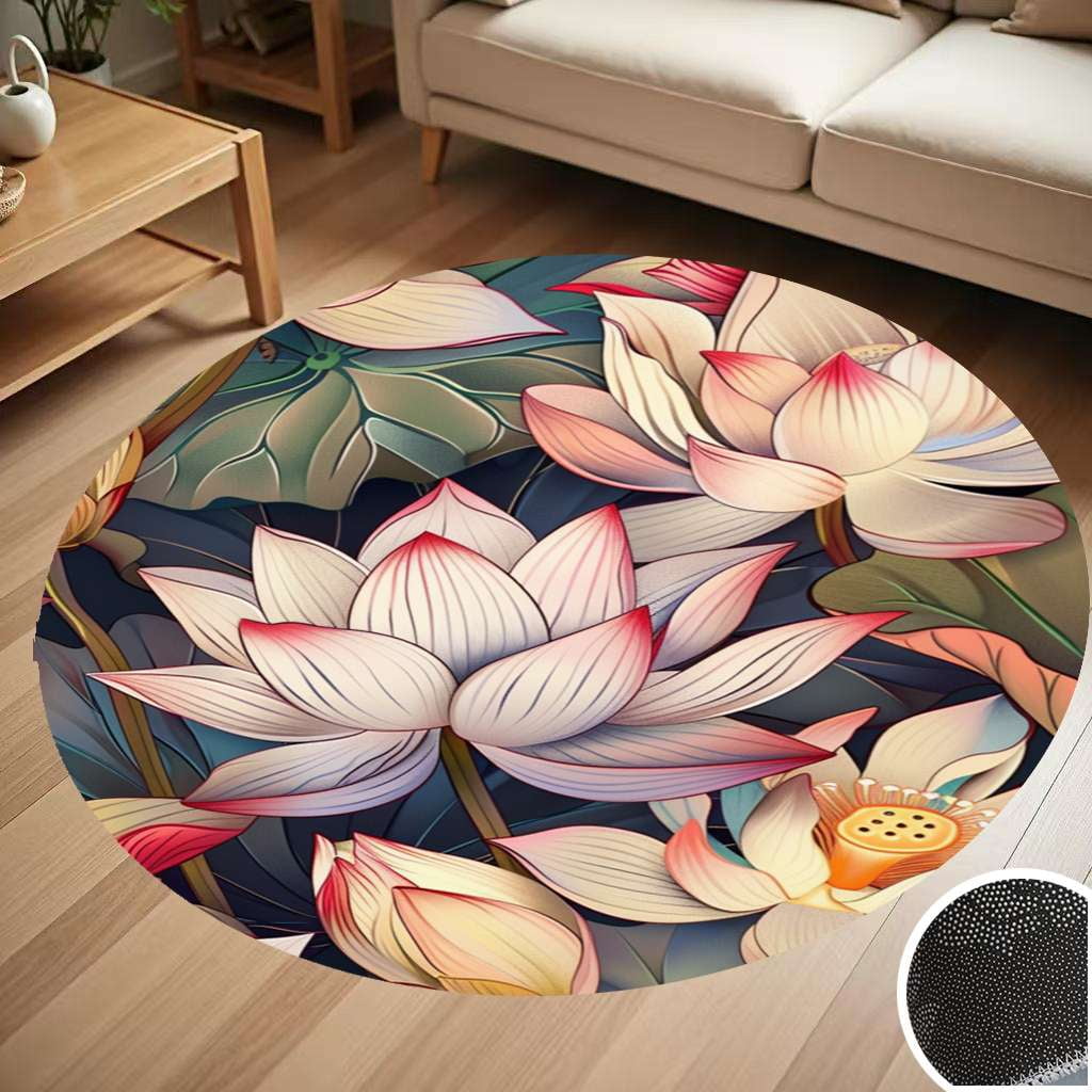 Lotus Flowers Nelumbo Nucifera Round Carpet Living Room Bedroom Home ...