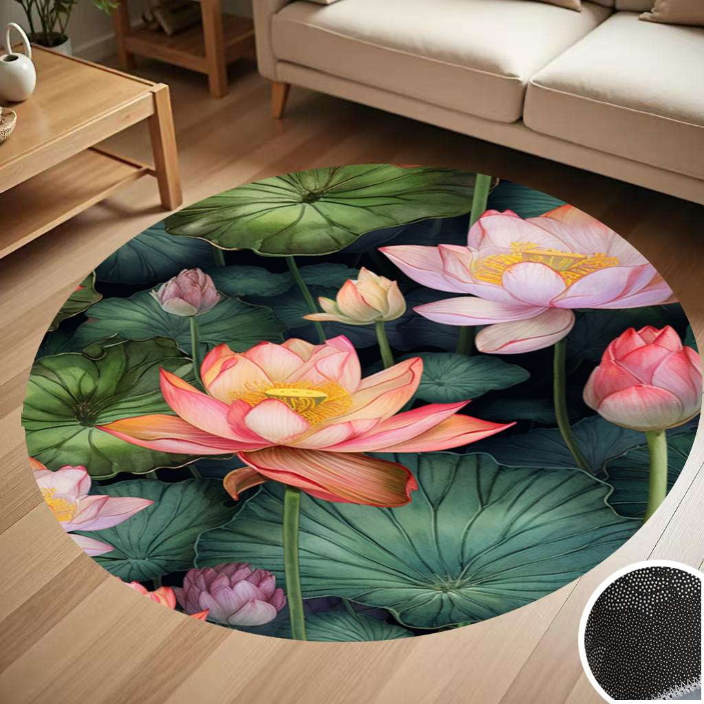 Lotus Flowers Nelumbo Nucifera Round Carpet Living Room Bedroom Home ...