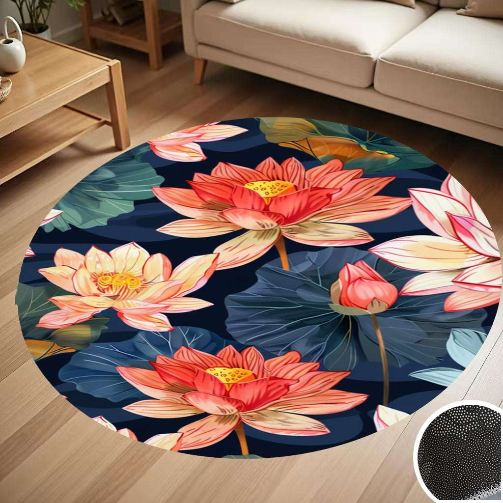 Lotus Flowers Nelumbo Nucifera Round Carpet Living Room Bedroom Home ...