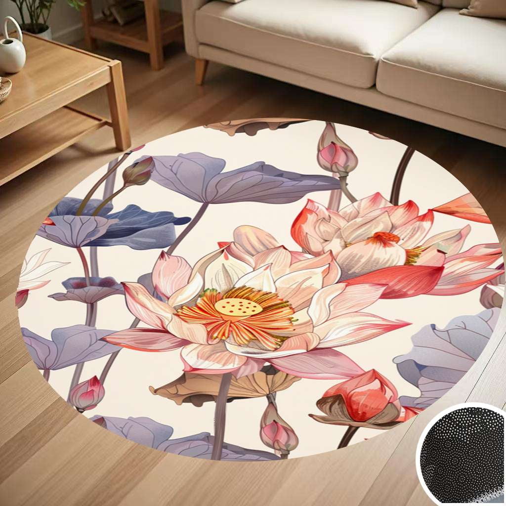 Lotus Flowers Nelumbo Nucifera Round Carpet Living Room Bedroom Home ...