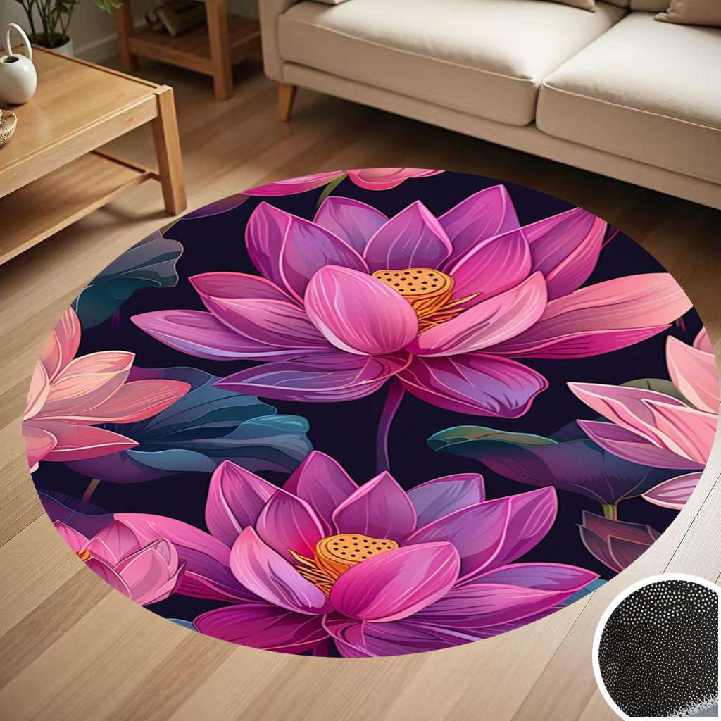 Lotus Flowers Nelumbo Nucifera Round Carpet Living Room Bedroom Home ...