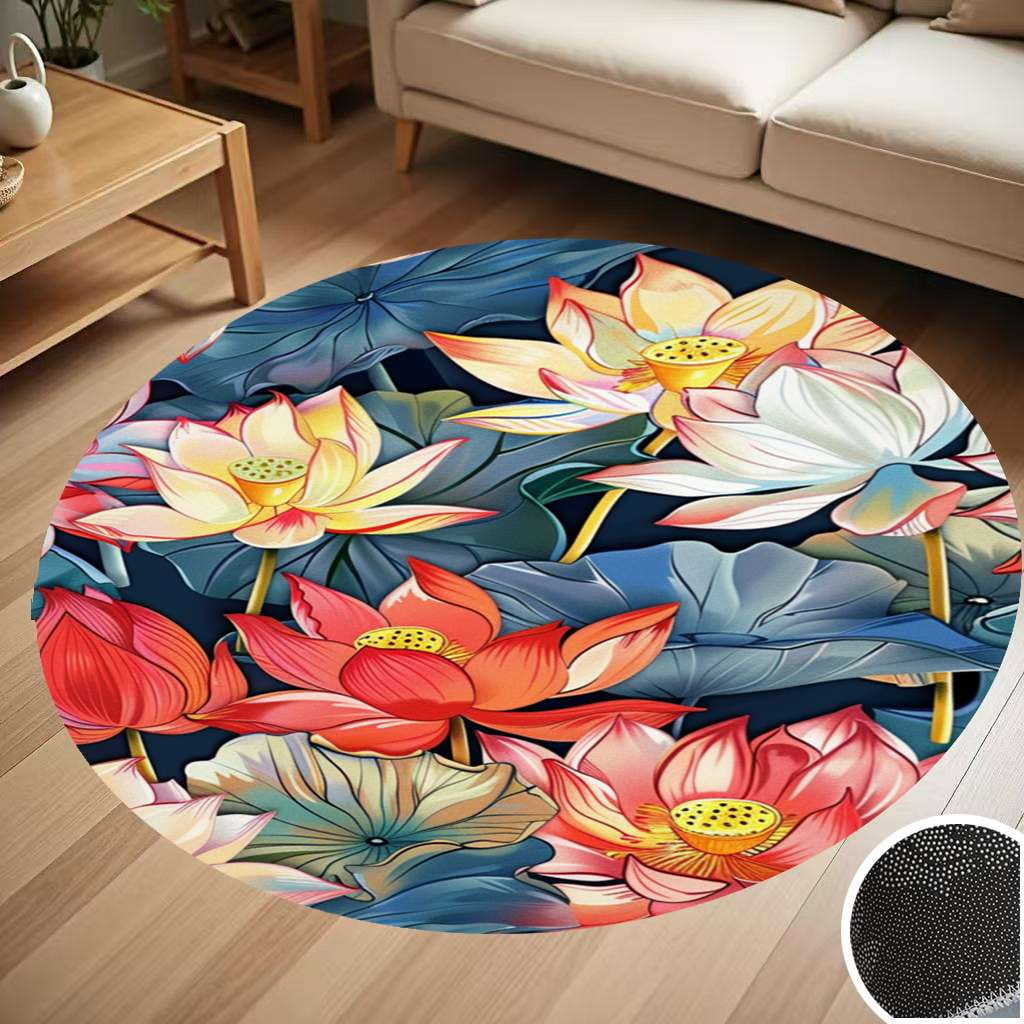 Lotus Flowers Nelumbo Nucifera Round Carpet Living Room Bedroom Home ...