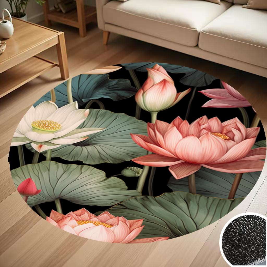 Lotus Flowers Nelumbo Nucifera Round Carpet Living Room Bedroom Home ...