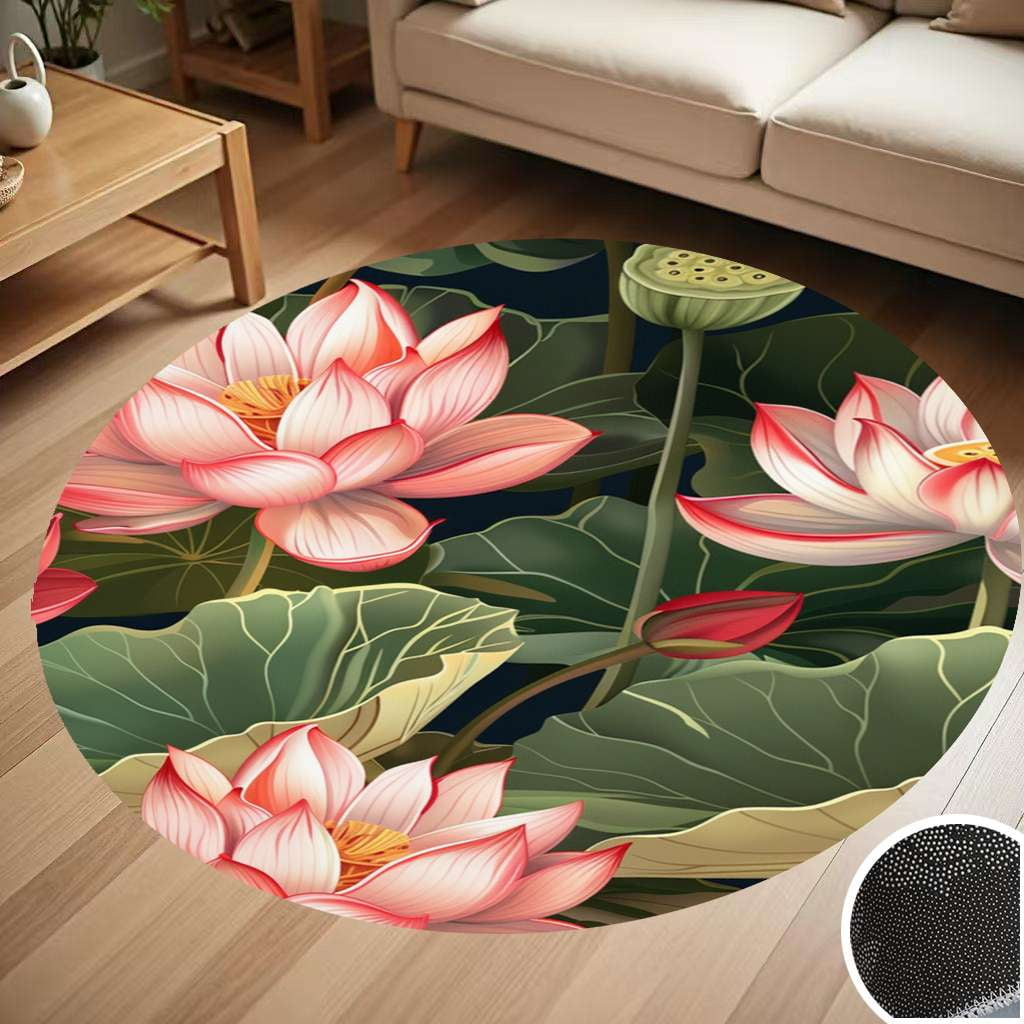 Lotus Flowers Nelumbo Nucifera Round Carpet Living Room Bedroom Home ...