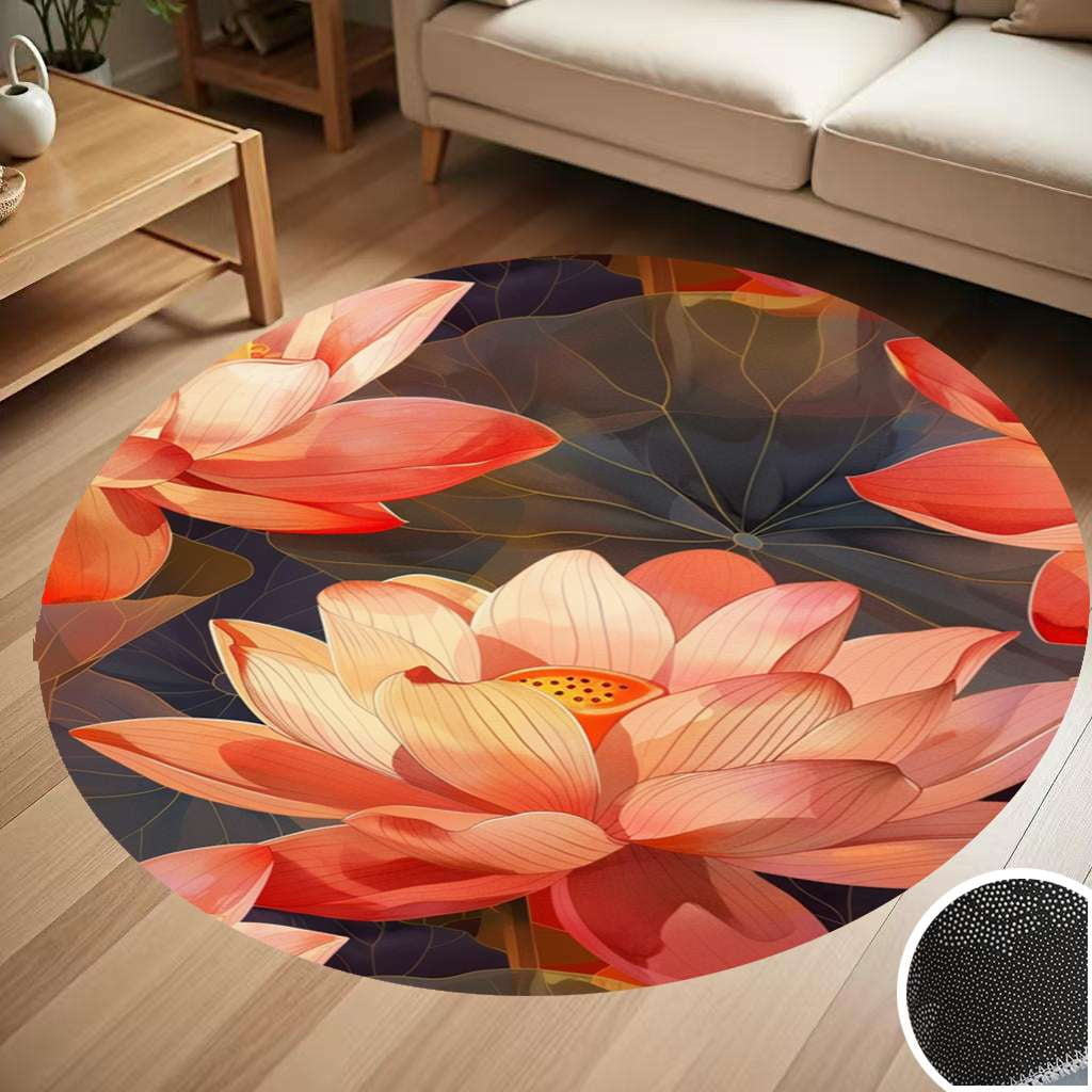Lotus Flowers Nelumbo Nucifera Round Carpet Living Room Bedroom Home ...