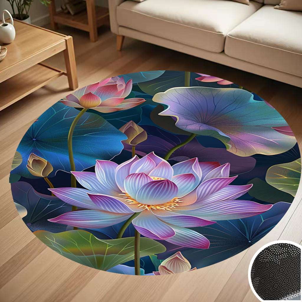 Lotus Flowers Nelumbo Nucifera Round Carpet Living Room Bedroom Home ...