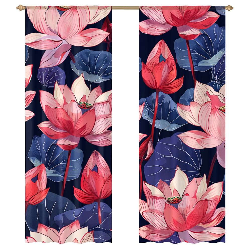 Lotus Flowers Nelumbo Nucifera Sheer Voile Curtain Window Tulle ...