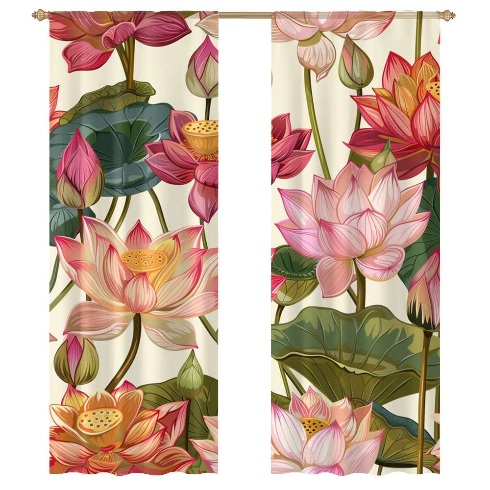 Lotus Flowers Nelumbo Nucifera Sheer Voile Curtain Window Tulle ...