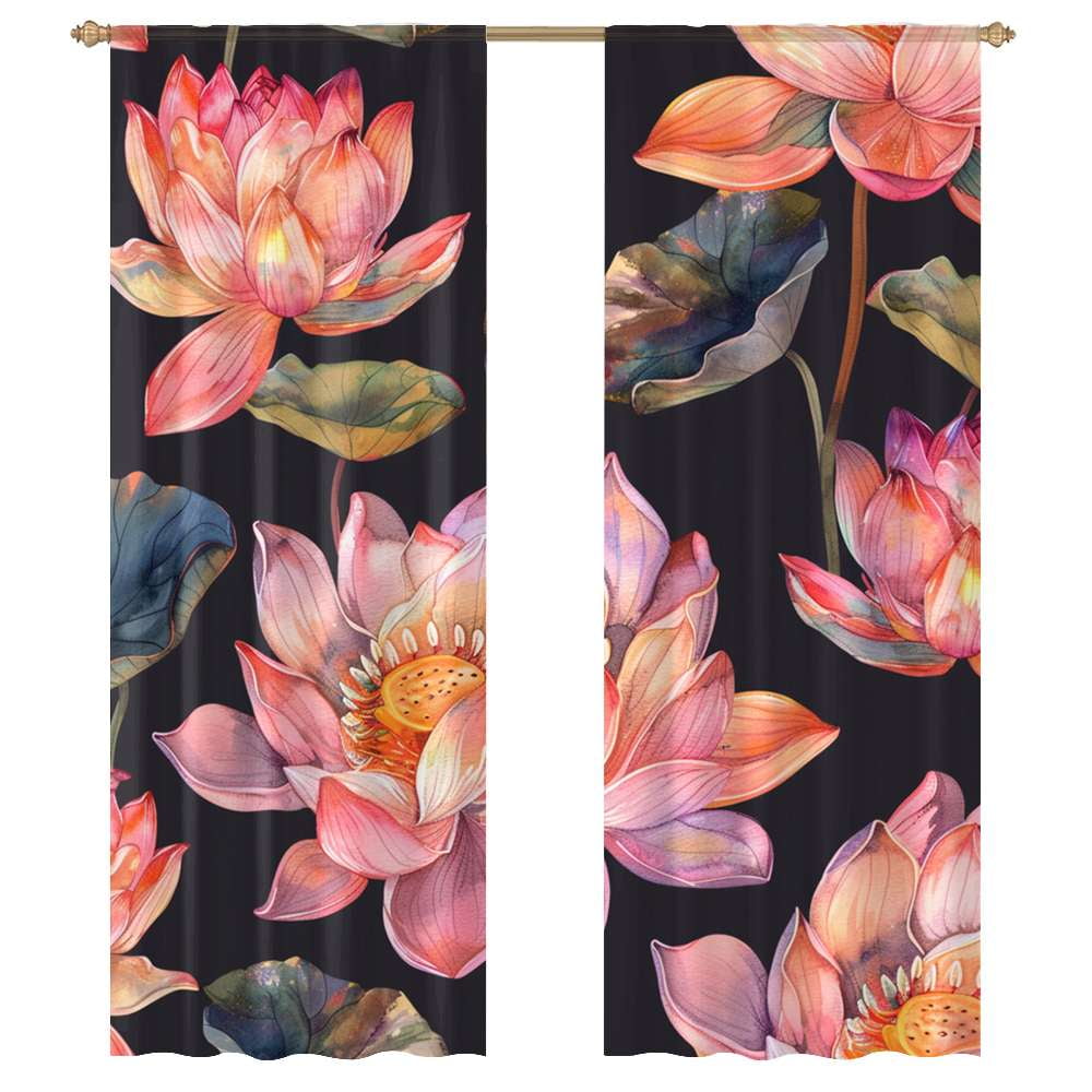 Lotus Flowers Nelumbo Nucifera Sheer Window Curtains for Living Room ...