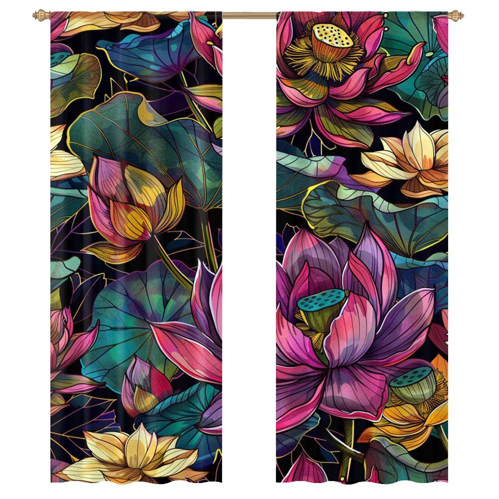 Lotus Flowers Nelumbo Nucifera Sheer Window Curtains for Living Room ...