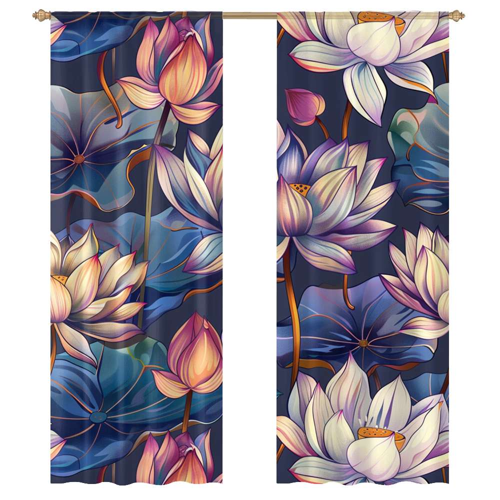 Lotus Flowers Nelumbo Nucifera Sheer Window Curtains for Living Room ...