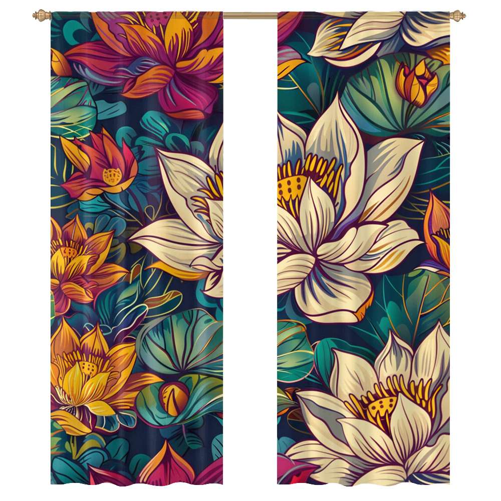 Lotus Flowers Nelumbo Nucifera Sheer Window Curtains for Living Room ...