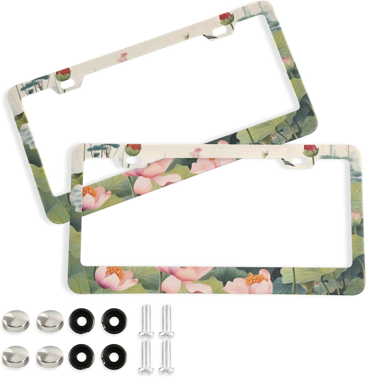 Lotus Flowers Painting 2 Pack License Plate Frames, Universal Aluminum ...