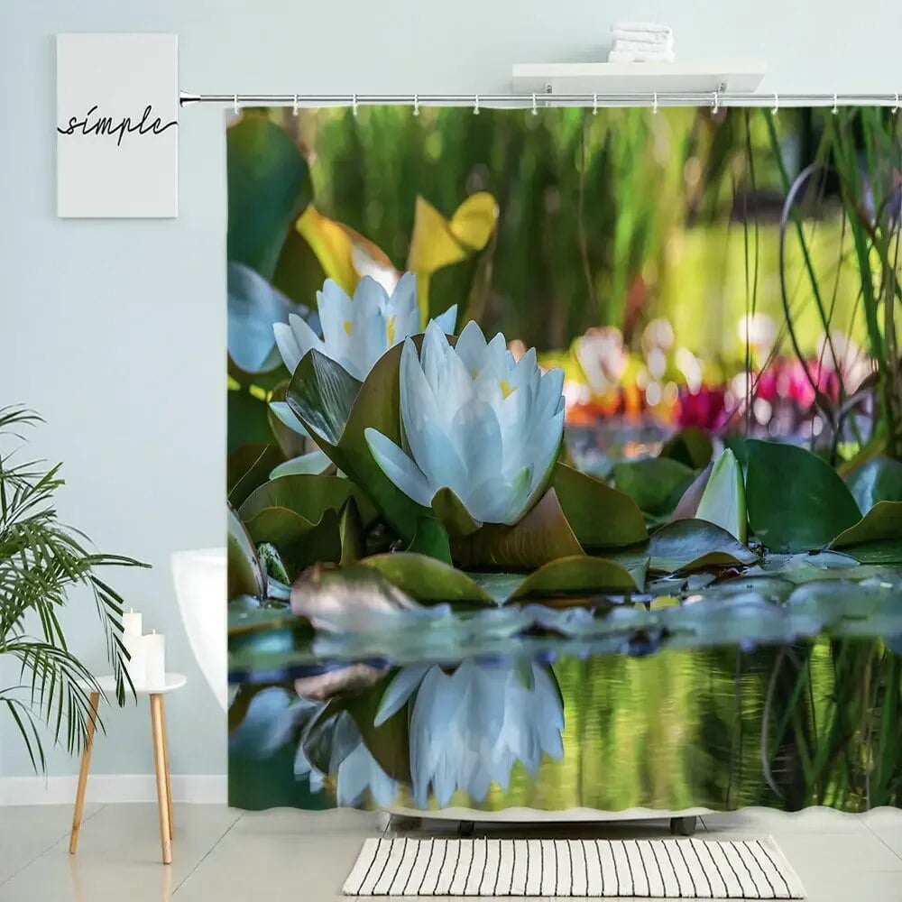 Lotus Flowers Scenery Shower Curtain Zen Nature Landscape Bathroom ...