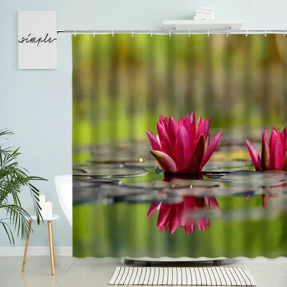Lotus Flowers Scenery Shower Curtain Zen Nature Landscape Bathroom ...