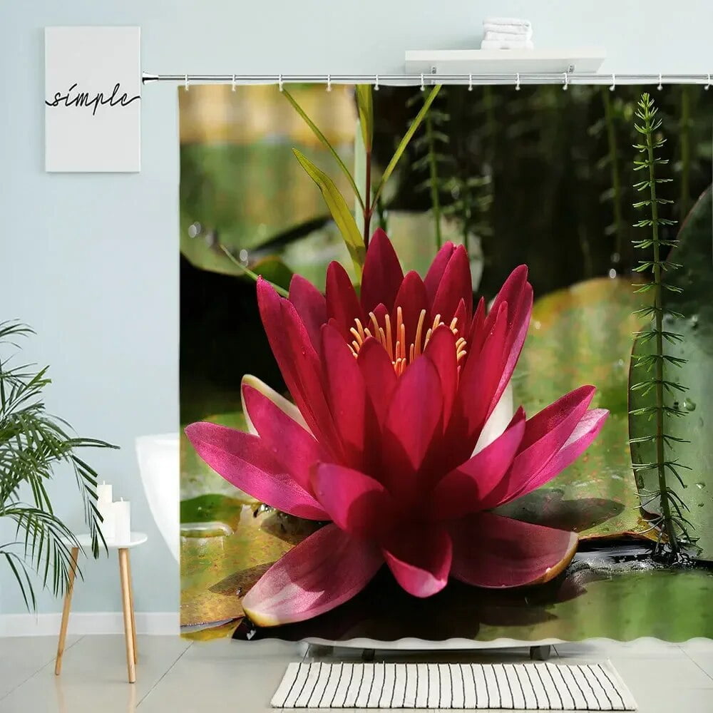 Lotus Flowers Scenery Shower Curtain Zen Nature Landscape Bathroom ...