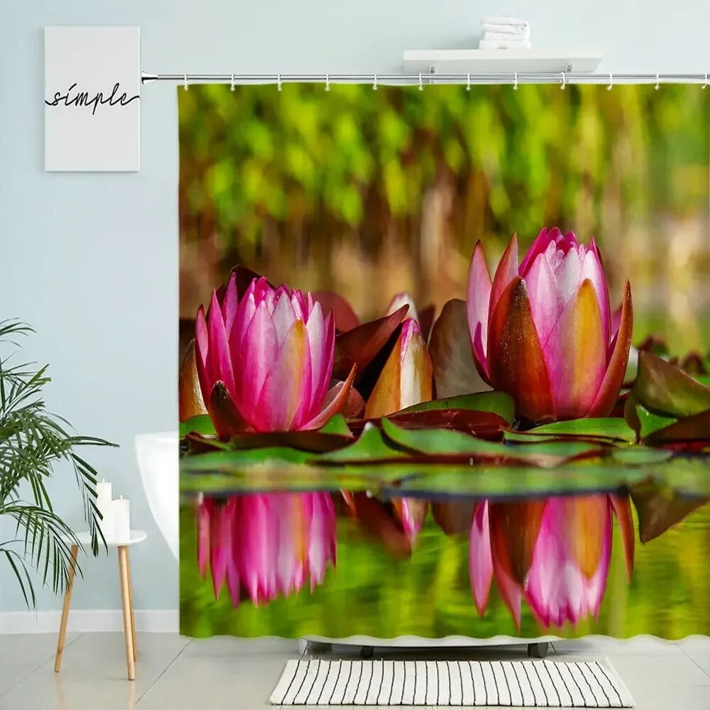 Lotus Flowers Scenery Shower Curtain Zen Nature Landscape Bathroom ...