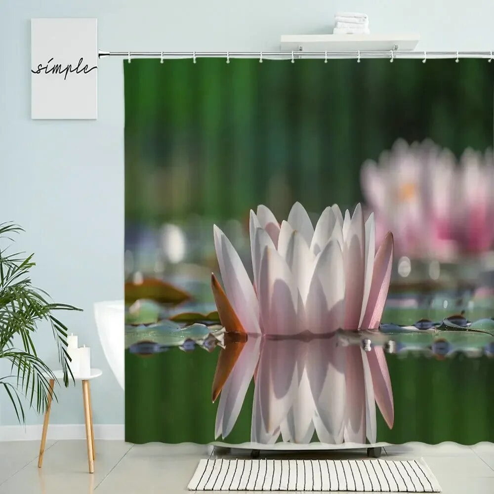 Lotus Flowers Scenery Shower Curtain Zen Nature Landscape Bathroom ...