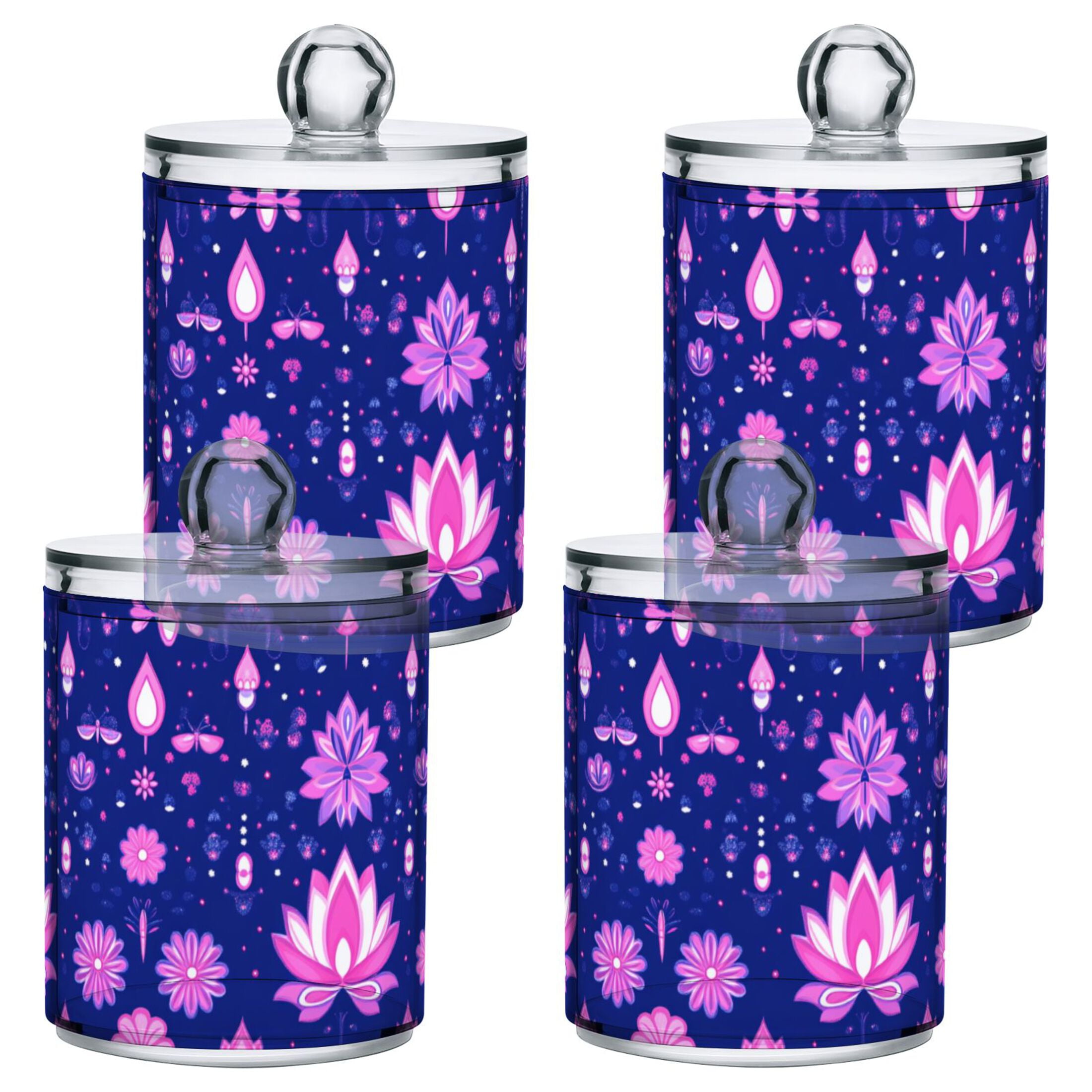 Lotus Flowers and Dragonfly Bathroom Canisters Set of 4 Translucent ...