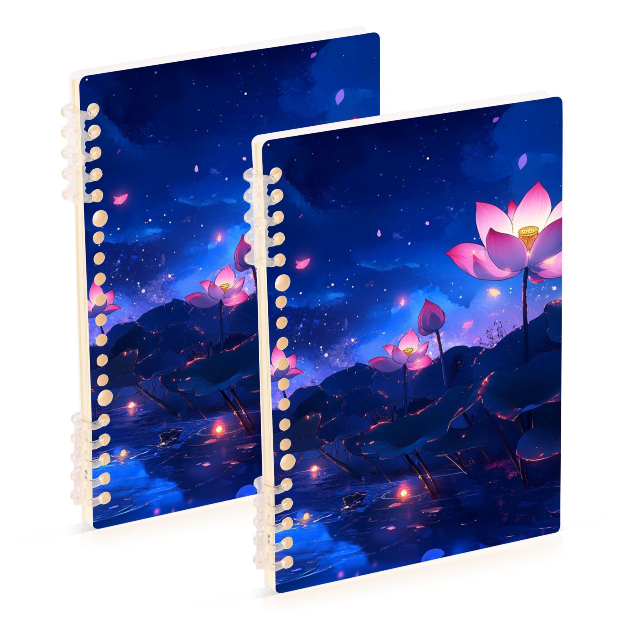 Lotus Flowers in Moonlight Lined Spiral Journal Notebook 60 Pages A5 College Ruled Journals for ...