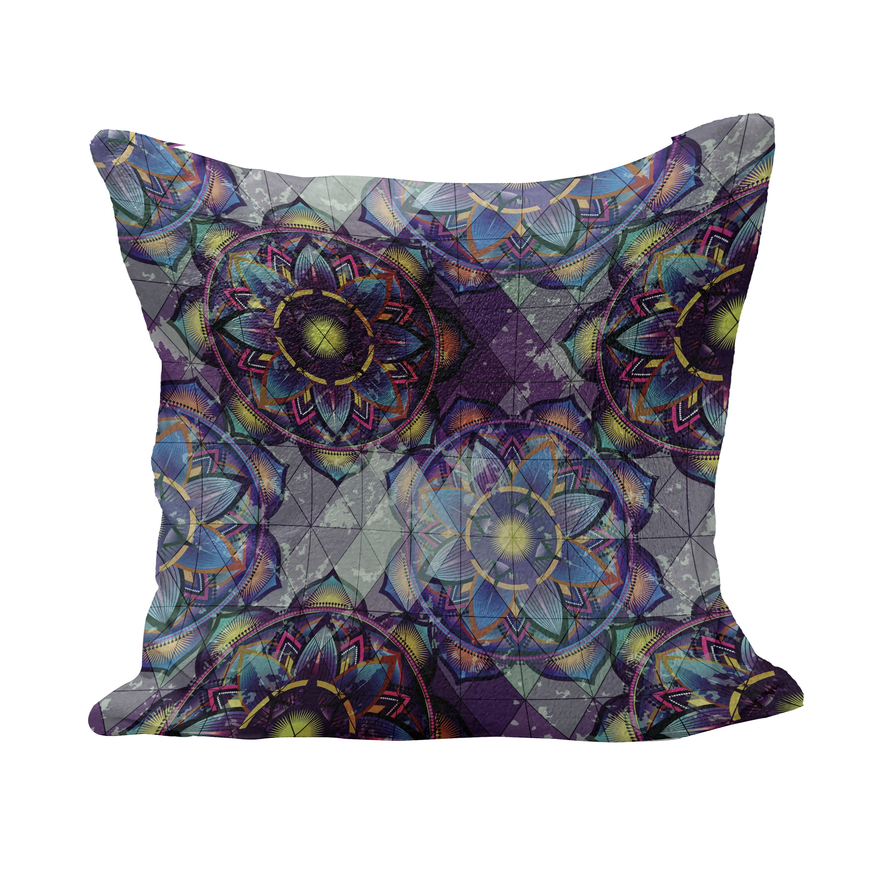 Lotus Fluffy Throw Pillow Cushion Cover, Psychedelic Surreal Geometry ...