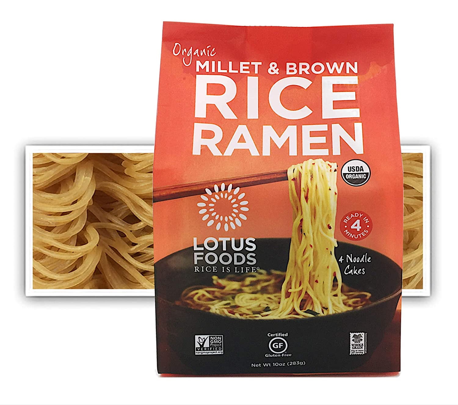 Lotus Foods Organic Rice Ramen Noodles Millet & Brown 10 oz (Pack of 4 ...