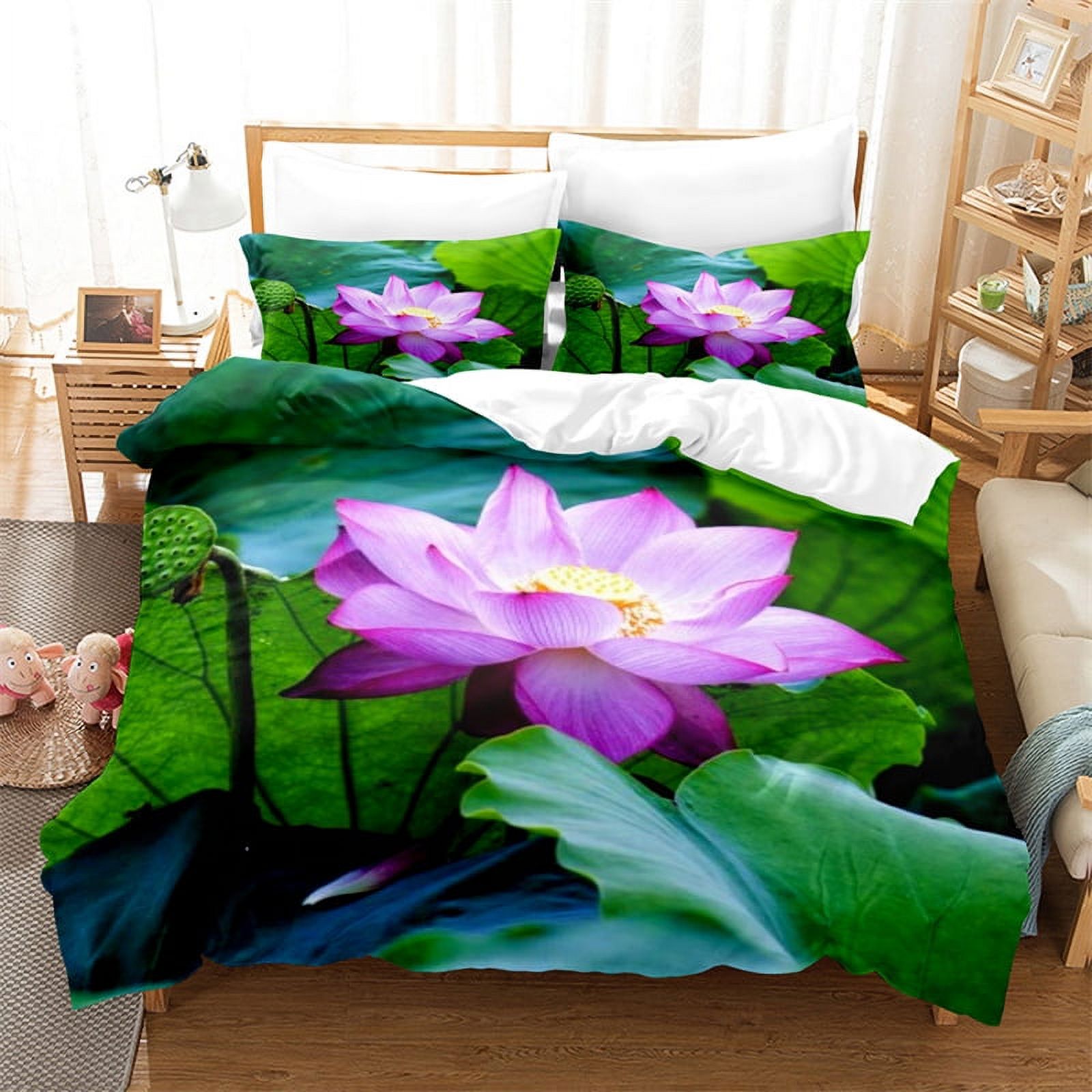 Lotus Green Leaves Bedding Set Lovely Kid's Duvet Cover Boys Quilt ...