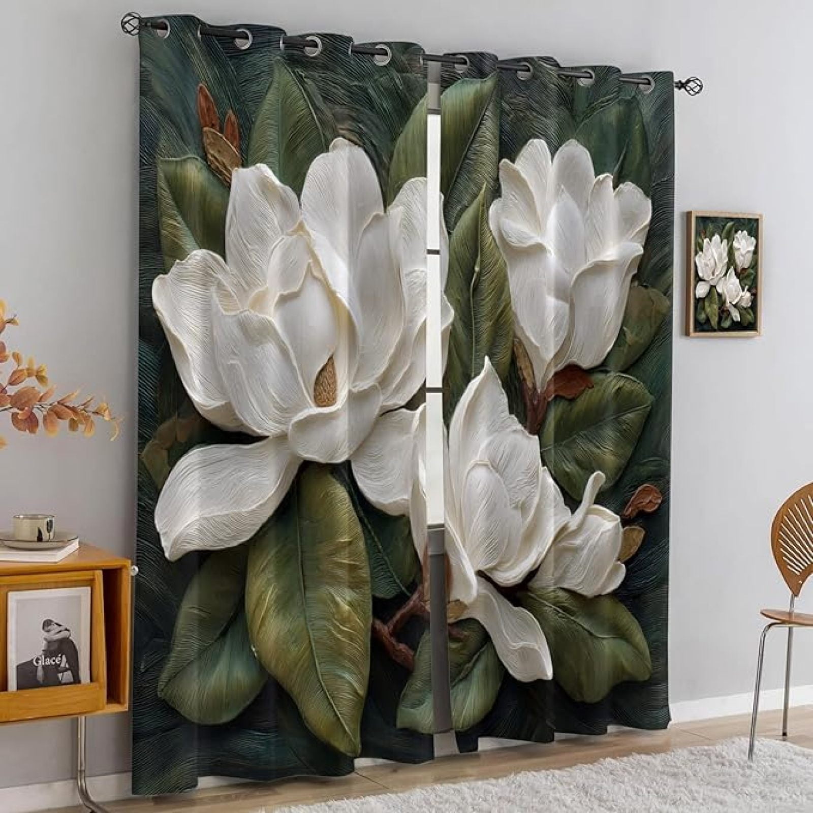 Lotus Grommet Curtains, 3D Floral Blackout Curtains For Bedroom ...