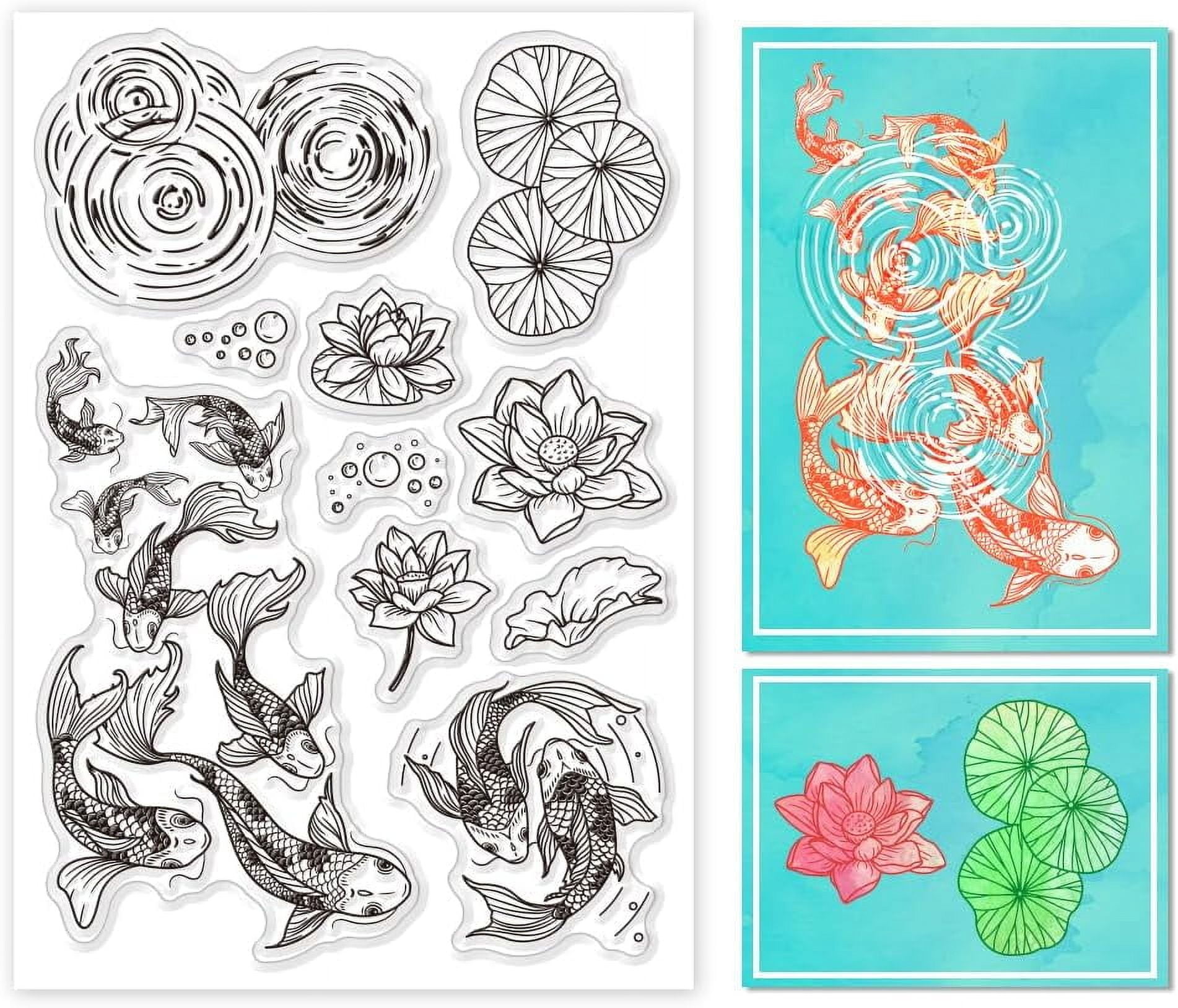 Lotus and Koi Fish Clear Stamps for Cards Making Pond Scenery Clear ...