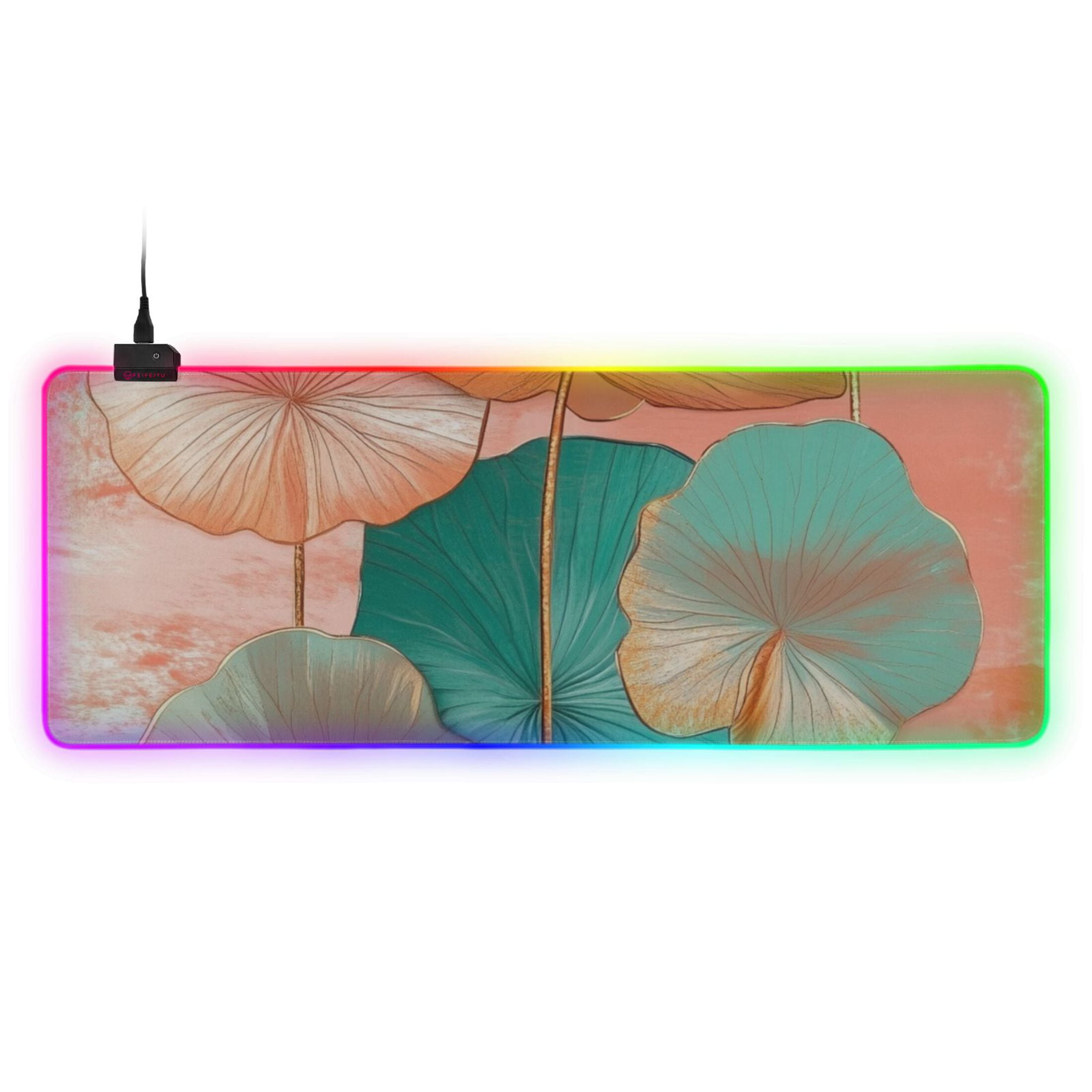 Lotus Leaf Watercolor RGB Gaming Mouse Pad Large Keyboard Mat Rubber ...