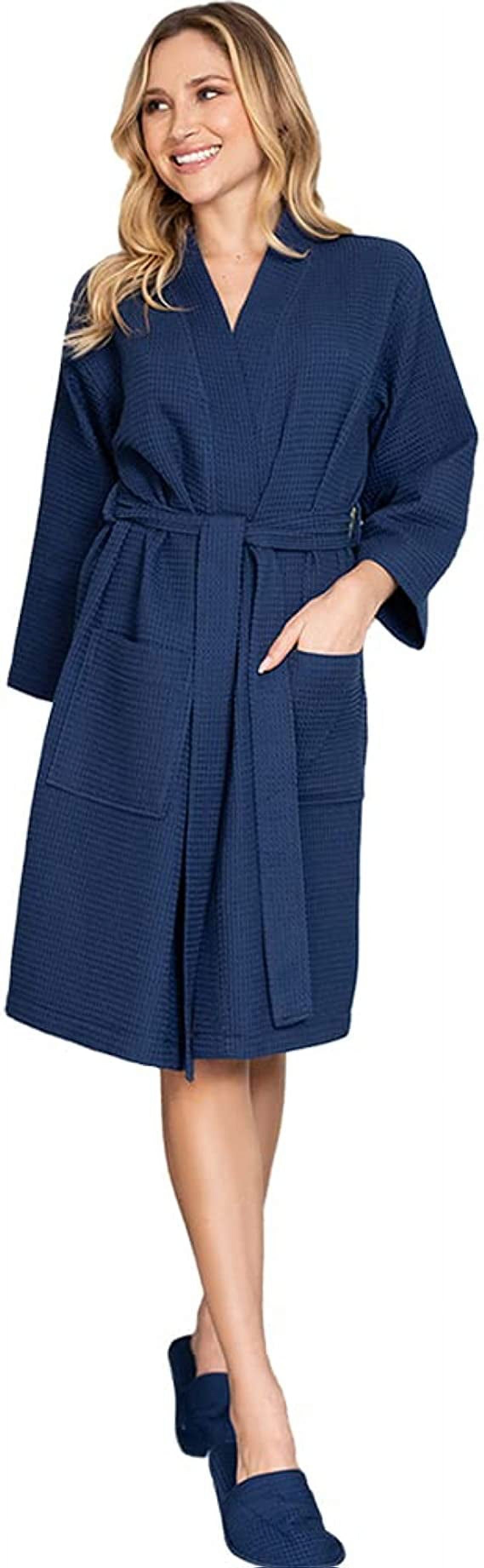 Turquaz Linen Waffle Kimono Serenity Blue Short Robe Square Pattern ...