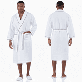 Lotus Linen Men’s Waffle Robe with Piping - Lightweight Cotton Spa ...