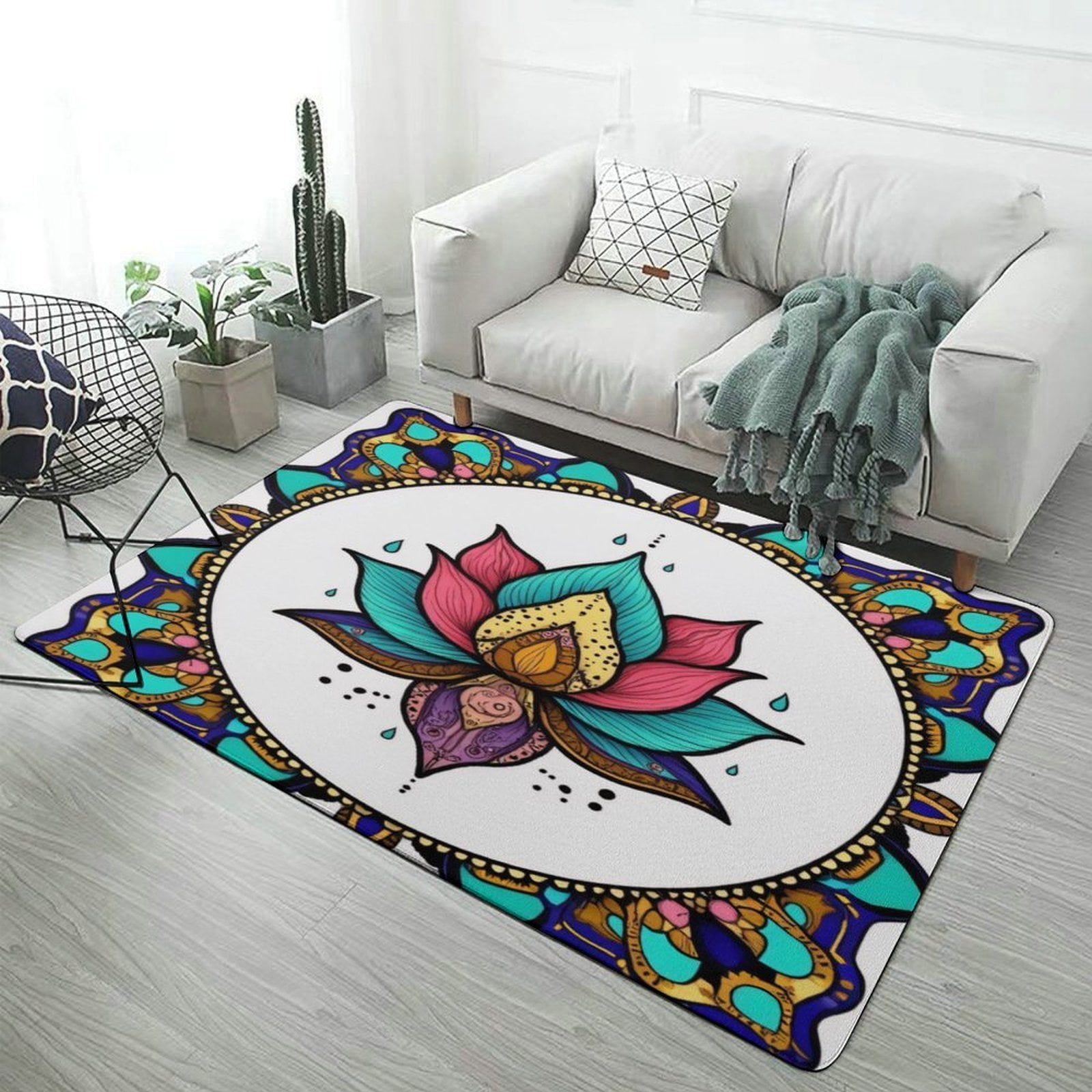 Lotus Mandala Art Print Area Rugs Soft Carpet Suitable for Living Room ...