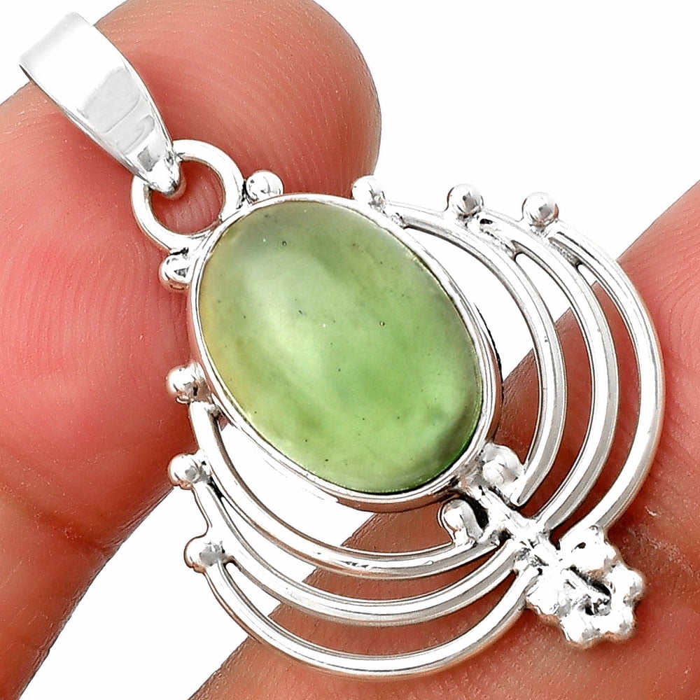 Lotus Natural Nephrite Jade Canada 925 Sterling Silver Pendant Jewelry ...